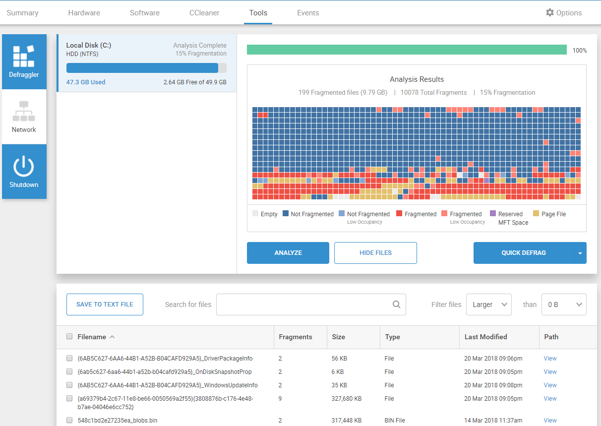 How do I Defrag individual files?