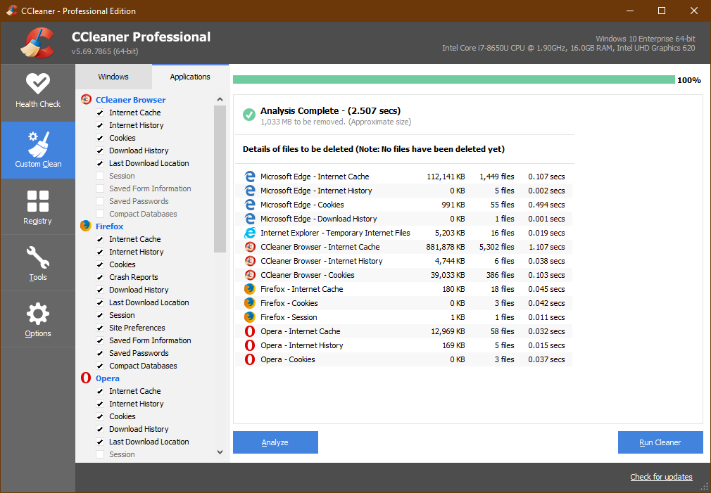 Clean web browsers with CCleaner for Windows