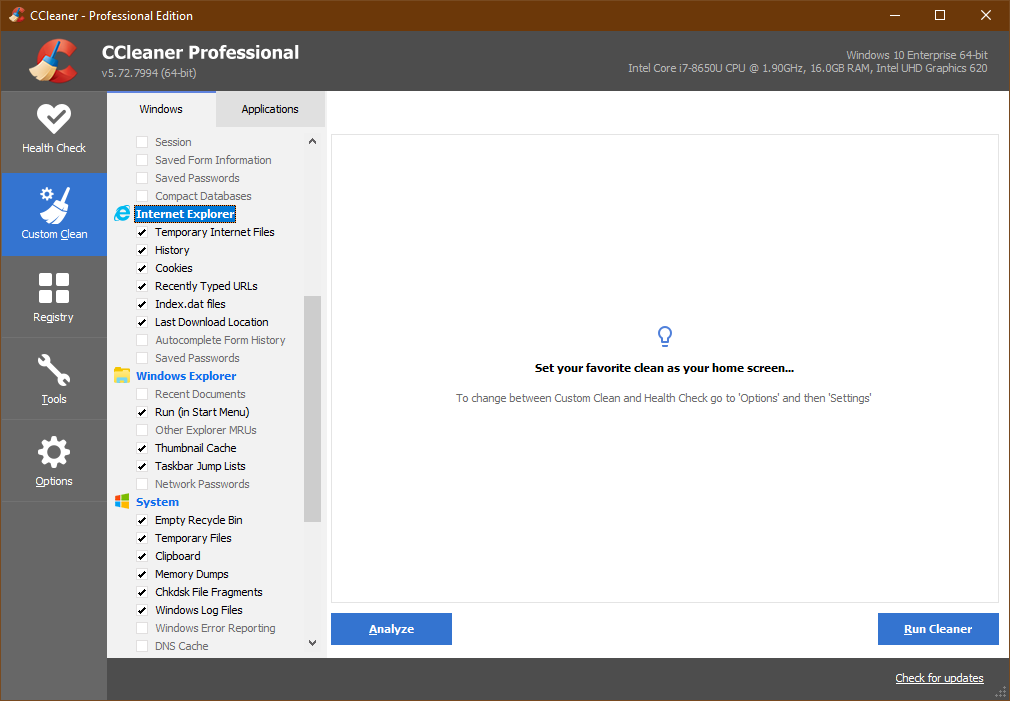 Internet Explorer cleaning rules