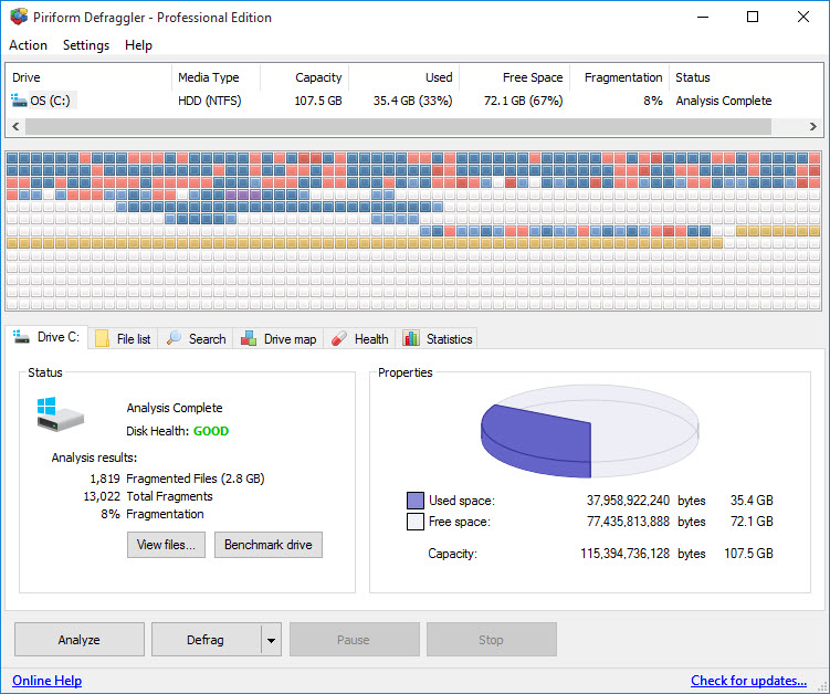 Understanding the Drive Map in Defraggler