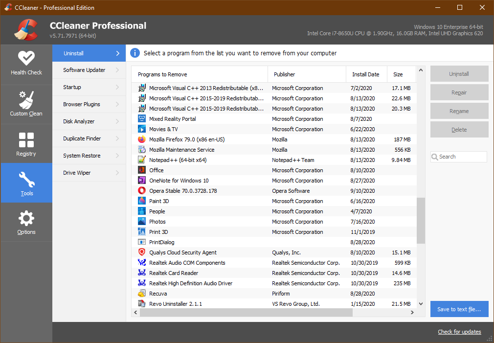 Uninstall apps with CCleaner for Windows