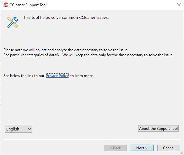 Collecting information via CCleaner Support Tool