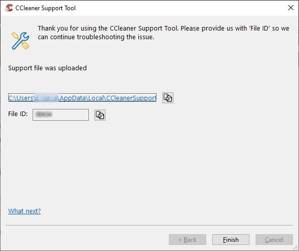 Collecting information via CCleaner Support Tool
